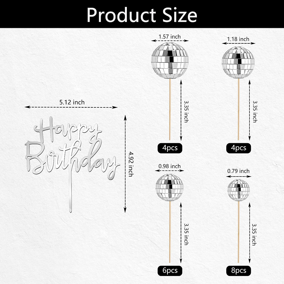 23 Pcs Disco Ball Cake Toppers, Happy Birthday Cupcake Topper Disco Ball Cake Picks Disco Theme Decorations for 70s Disco Party Favor