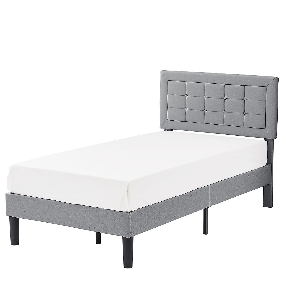 VECELO Twin Size Bed Frame with Adjustable Headboard, Upholstered Button Tufted Platform Bedframe with Wood Slats Support, No Box Spring Needed, Moon Grey