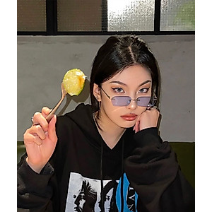 FEISEDY Rimless Sunglasses Y2K Sunglasses Retro Small Narrow Clear Eyewear Vintage Rectangle Sunglasses for Women Men B2643