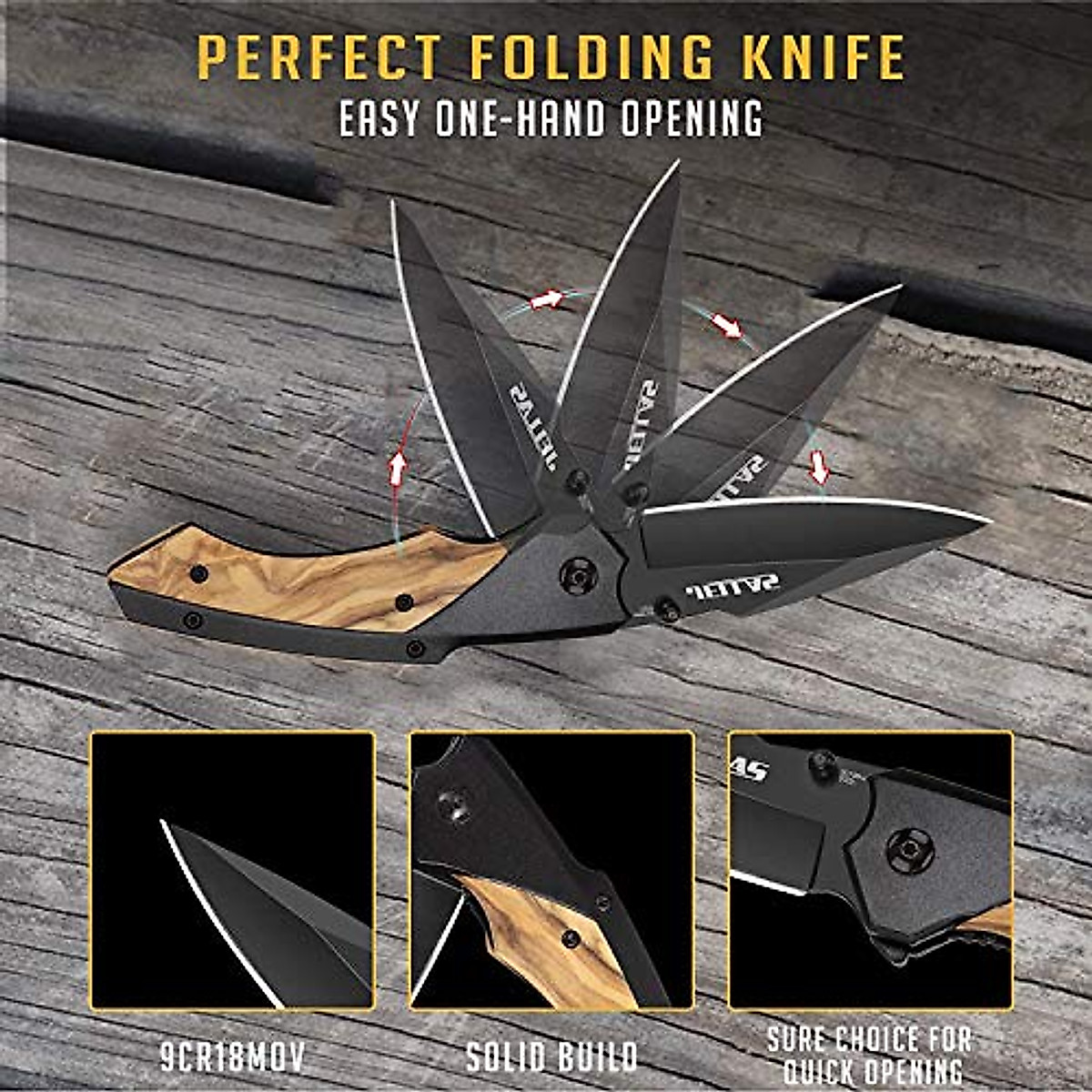 Jellas Pocket Knife, Bearing Folding Knives - 9Cr18 Stainless Steel Tactical Knife - Best Camping Hunting Fishing Survival Knife with Clip - Perfect Knives for Men and Women KN02