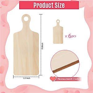 6 Pieces Mini Wooden Cutting Boards with Handle Wooden Paddle Chopping Board Unfinished Wood Boards for Home Kitchen Cooking Decor DIY Craft (Rectangle,11.8 x 5.1 Inch)
