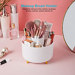 Lolocor Desk Pencil Pen Holder, 5 Slots 360 Degree Rotating Desk Organizers Pencil Pen Organizers for Desk Desktop Storage Stationery Supplies Pencil Cup Pot for Office School Home Art Supply White