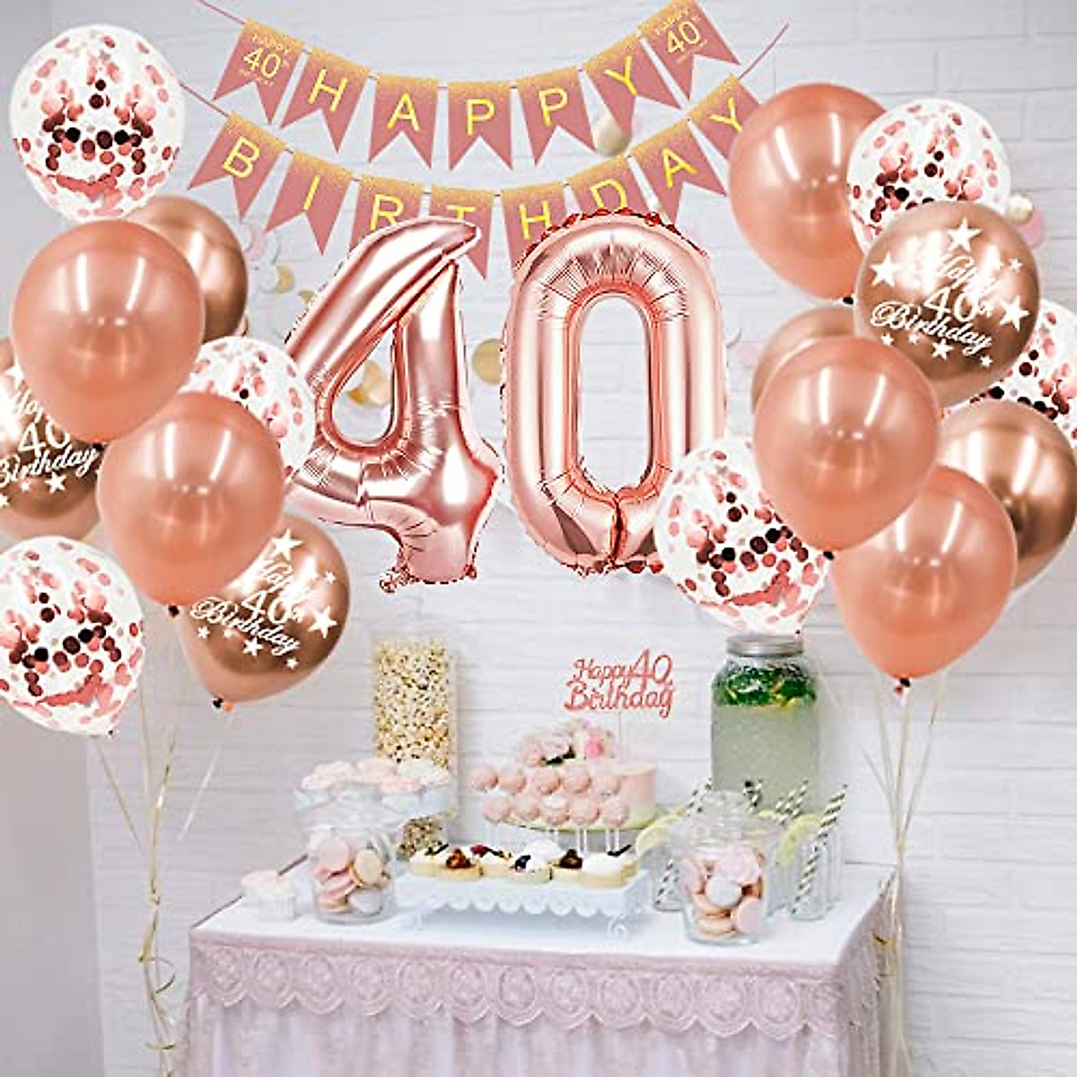 40th Birthday Decorations for Women, Rose Gold Party Supplies Balloon Garland Arch Kit with Happy Birthday Banner Tassels Confetti Balloon Number 40 Birthday Wedding Anniversary for Her