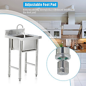 Utility Outdoor Sink for Washing, Stainless Steel Sink, with Faucet Drain, Storage Shelve Commercial Restaurant Sink for Laundry Garden Backyard Garage Outdoor (19.7"W x 19.7"D x 31.5"H)