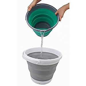 SAMMART 10L (2.6 Gallon) Collapsible Plastic Bucket - Foldable Round Tub - Portable Fishing Water Pail - Space Saving Outdoor Waterpot. Size 31cm Dia (White/Grey, 1)