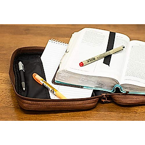 Brown Three Crosses Leather Like Vinyl Bible Cover Case with Handle Medium