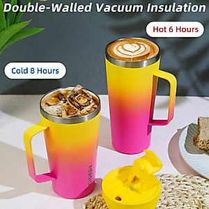 BJPKPK Insulated Tumbler with Handle, 18oz Insulated Tumblers with Lid and Straw, Stainless Steel Metal Water Bottles, Coffee Travel Mugs, Cups, Light Pink