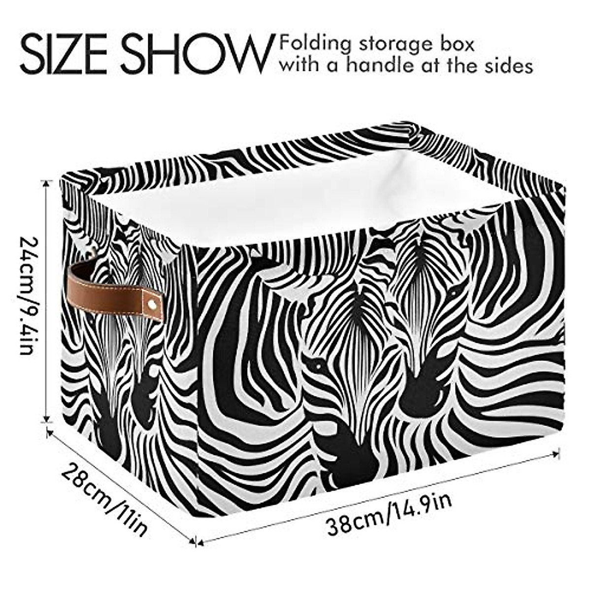 Storage Basket Cube Animal Zebra Print Large Collapsible Toys Storage Box Bin Laundry Organizer for Closet Shelf Nursery Kids Bedroom,15x11x9.5 in,1 Pack