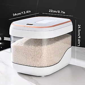 Grain Dispenser, Press Type Rice Bucket Large Capacity Rice Storage Container Dry Food Dispenser with Measuring Cup, Rice Holder Bin Rice Canister for Rice Cereal Flour Snacks (10KG)