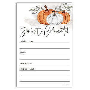 Fall Invitations Watercolor Pumpkins - (20 Count) 4x6 Invitations With Envelopes | Bridal Shower, Fall Wedding, Baby Shower, Anniversary, Engagement, Autumn Themed Invites