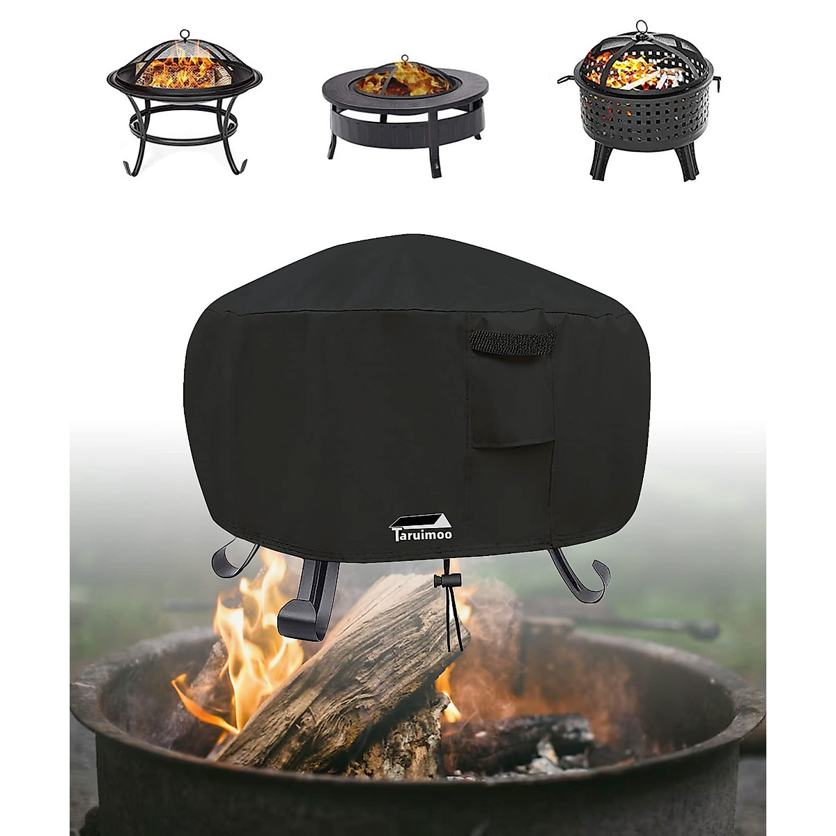 Taruimoo Fire Pit Cover Round for Fire Pit 22- 48 Inch,Outdoor Full Coverage Patio Round Firepit Cover with Built-in Vents ,Waterproof Dustproof Anti UV and Tear Resistant (36" D x 22" H)