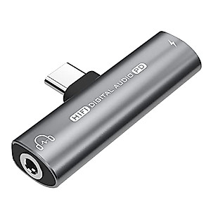 USB C to 3.5mm Headphone and Charger Adapter, 2 in 1 USB C to 3.5mm Audio and PD 60W Fast Charge Fit for Galaxy S23 S22 S21 S20 Ultra Note 20 10, Google Pixel 7 6 Rro 5 4 XL 3 XL 2XL,iPad Pro (Grey)