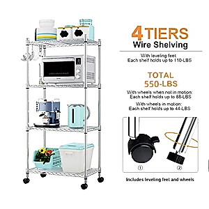 Chrome, 4 LAYER ADJUSTABLE METAL WIRE VERTICAL SHELF, heavy DIY shelf shelf, household kitchen, living room, bathroom, storage room, balcony, study, utility room, garage, with universal wheel shelf