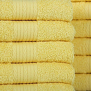 Ample Decor Wash Cloths Pack of 10, Oeko Tex Certified 600 GSM 100% Cotton Soft Absorbent, Premium Quality Durable Machine Washable, Ideal for Bathroom, Pool, Hotel, Spa – Yellow