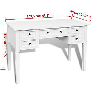 vidaXL Writing Desk with 5 Drawers French Style Computer Laptop Book Table Home Office Side Stand Learning Study Storage Furniture White