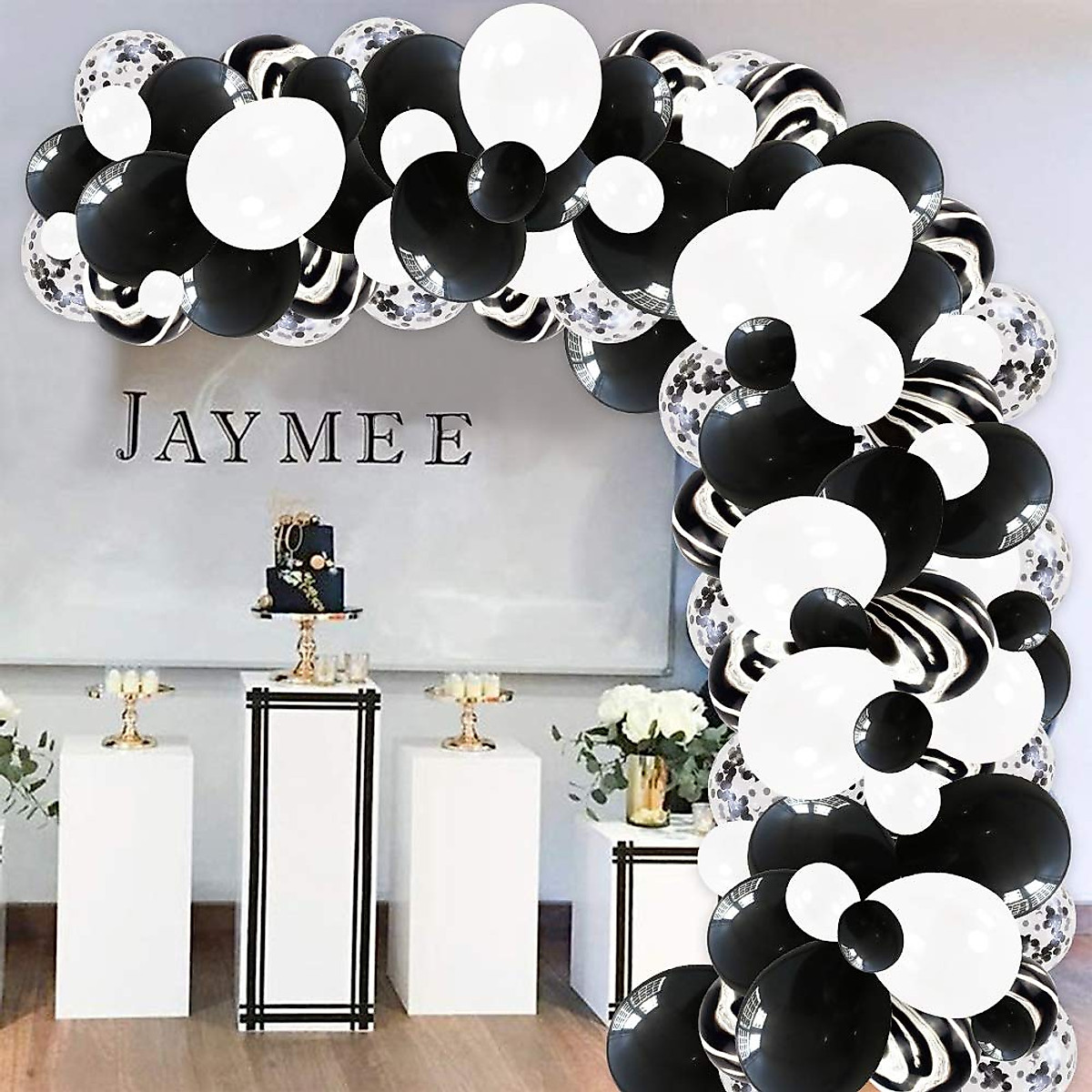 Elecrainbow 120 Pieces White & Black Balloon Arch Garland Kit for Birthday, Graduation, Anniversary, 100 Dots and Balloon Strip Included