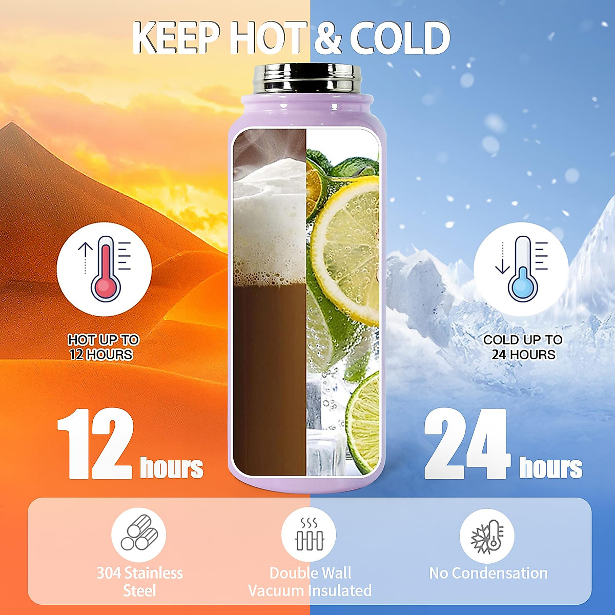 FECBK 4 Pack Sublimation Water Bottle Blanks 25 oz Sublimation Sports Water Bottles with Lid and Portable Rope Stainless Steel Insulated Sublimation Tumbler Blanks Flask for Sports Travel Gym, Purple