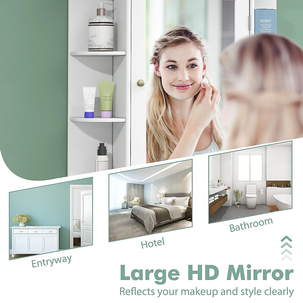 RELAX4LIFE Bathroom Wall Cabinet with Mirror - Medicine Cabinet w/Door, 6 Open Shelves & Adjustable Shelves, Over The Toilet Storage Cabinet Organizer, Mirrored Bathroom Cabinet Wall Mount (White)