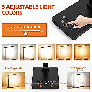 Pro Eye-Caring Natural Light Touch Table LED Desk Lamp with Dual Usb Sockets forCharging Multiple Devices, Powerful5 Color, Brightness Levels and 90pcs Lamp Beads are Stable,Office Reading,Studying