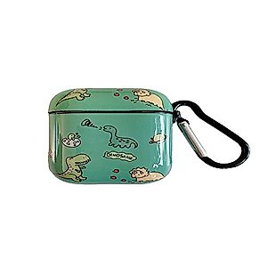 Rertnocnf Compatible with Earbuds Case Airpods Pro, Cute Dinosaur Family Pattern Anti-Scratch Shockproof Wireless Earphone Protector Keychain Green