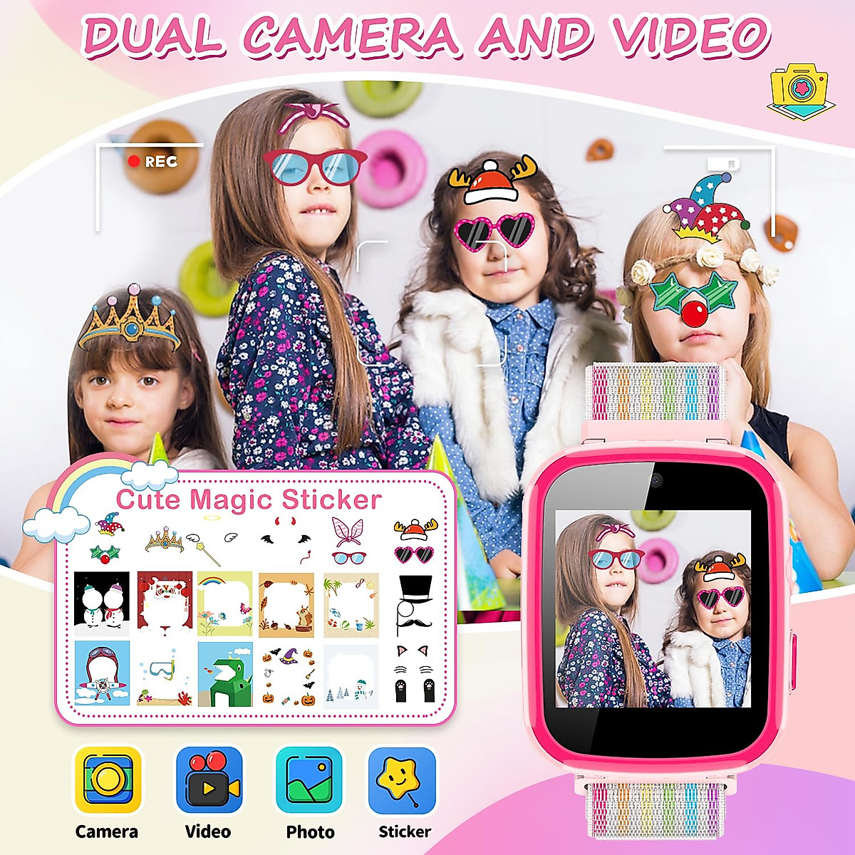 Vakzovy Smart Watch for Kids Gift for Girs Toys Age 6-8, with Video Camera Music Audiobook Games Kids Watches for Girls Ages 8-10 Educational Birthday Gifts for 5 6 7 8 9 10 Year Old Girls