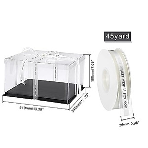 uxcell Clear Cake Box, 6Pcs 13"x7"x13" - Tall Cake Boxes with Ribbon for 12 Inch Cake Packing Carry - for Birthday Parties, Wedding (Black)