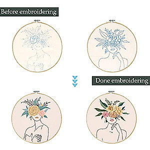 Santune 4 Pack Embroidery kit with Patterns and Instructions,DIY Beginner Cross Stitch Kits for Adults, with 4 Embroidery Clothes Women and Flower Pattern,2 Embroidery Hoops, Color Threads and Needles