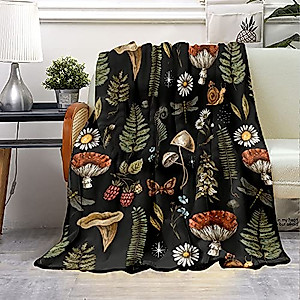 Mushrooms Blanket Soft Flannel Fleece Throw Blanket for Couch Sofa Bed (Wild Forest Mushrooms, 60x50in)