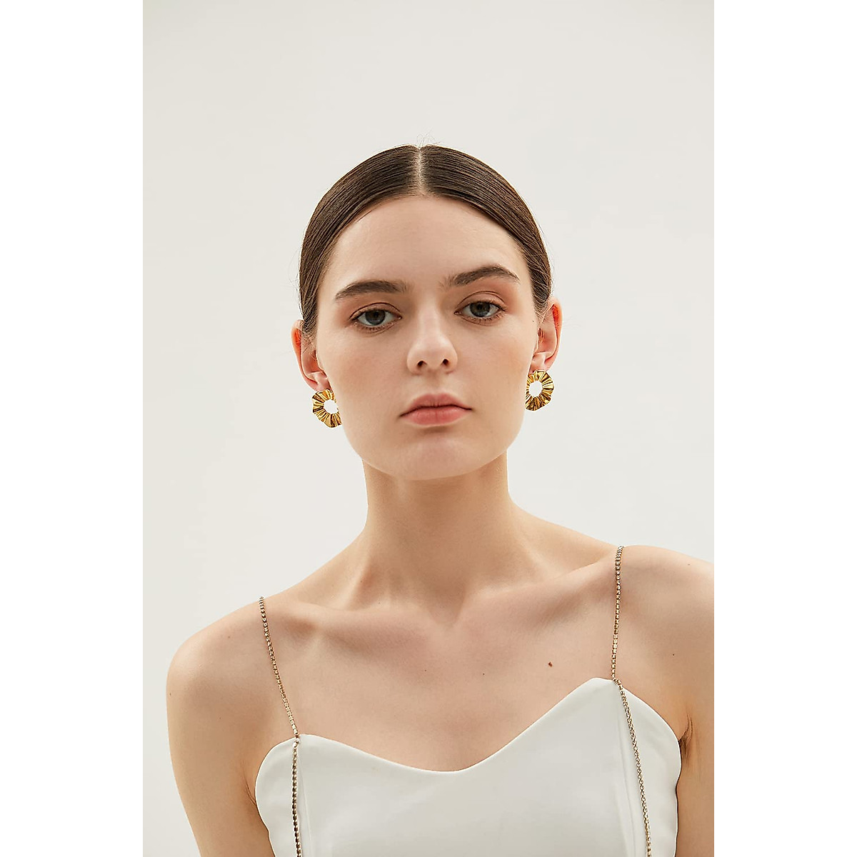 POVIK 14K Gold Plated Flower Hoop Earrings, Vintage Irregular Circular Exaggerated Statement Stud Earrings