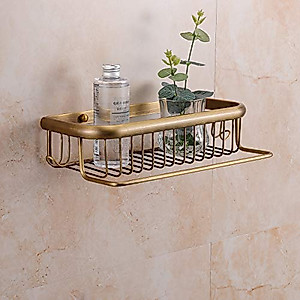 VINSNI Antique Brass Shower Shelf Bathroom Shelf Shower Organizer Basket Wall Mounted