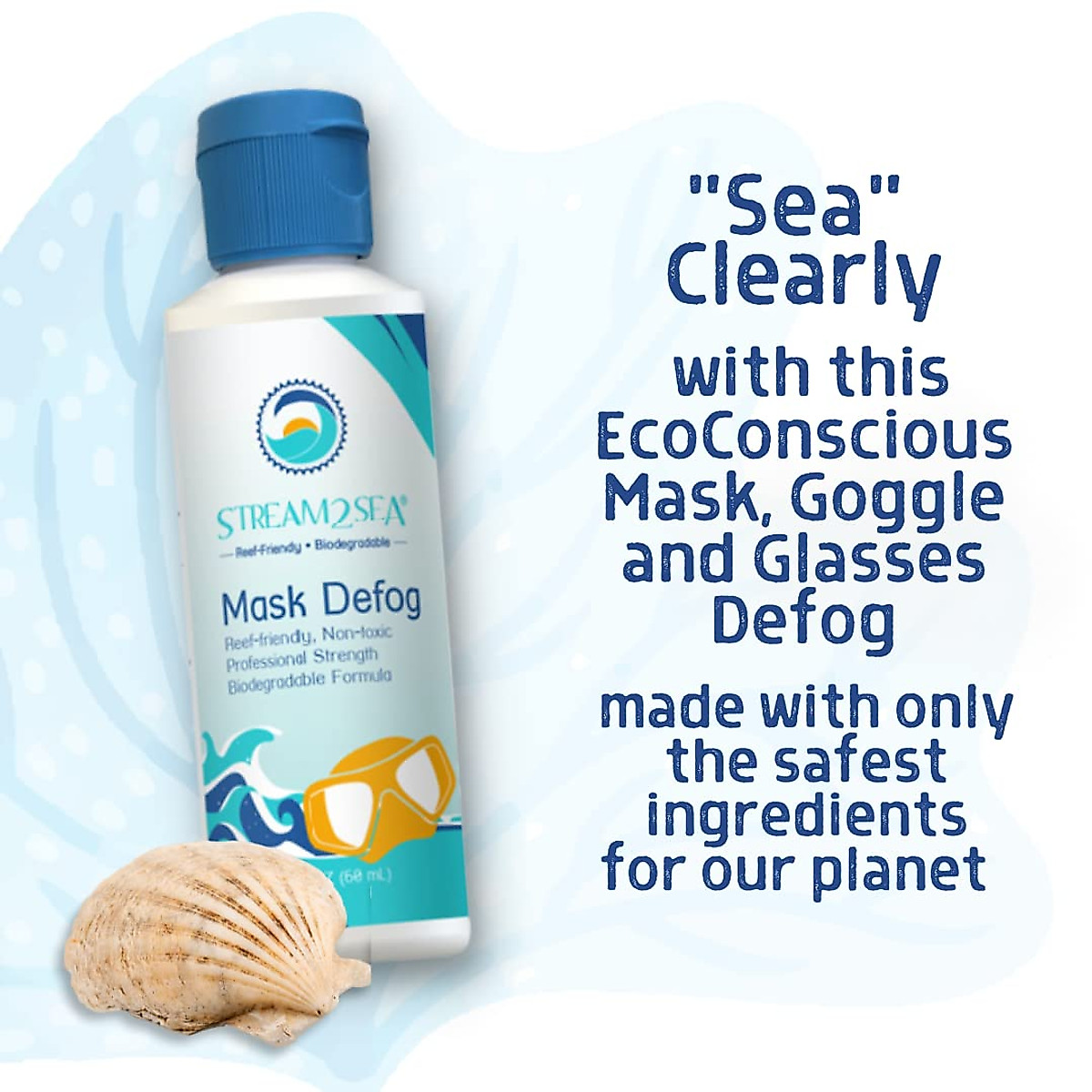 STREAM 2 SEA Mask Defog, Reef Friendly Defogger Coating Anti Fog Mask for Glasses, Snorkel Mask, Scuba Divers, Ski Goggles and Sports Glasses Equipment