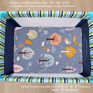 Padded Pack n Play Sheets Breathable Thick Pack and Play Mattress Protector, Quilted 38x26” Playard Sheet Fitted for Graco, Portable Mini Cribs and Foldable Mattress Pad, Soft Playpen Mattresses Cover