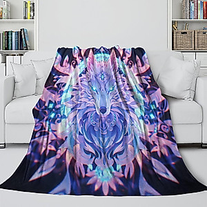 3D Printed Wolf Throw Blanket Ultra-Soft Wild Animals Bedding Lightweight Cozy Warm for Couch Bed Sofa Living Room Air Conditioner Blanket Caring Gift for Kids Boys Girls Teens 80x90inch(200x230cm)