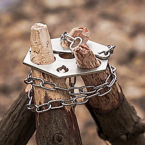 Outdoor Campfire Grill Tripod Board - Portable Stainless Steel Camping Grill Tripod Set Accessories with Adjustable Chain Hook for Hanging Cooking (HEX)