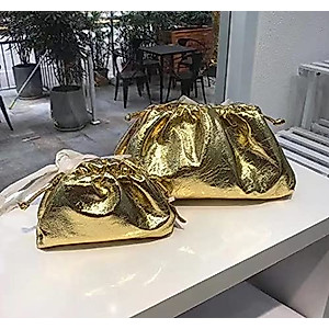 Bisadon Dumpling Pouch Crossbody Bag for Women Soft Clutch Purse Ruched Shoulder Bag Fashion Evening Bag Gold Small