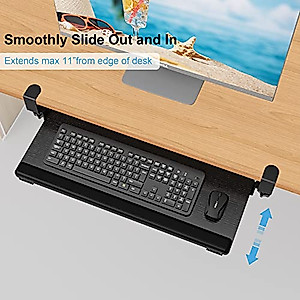 EQEY Keyboard Tray Under Desk Slide,Clamp On Keyboard Tray Under Desk Keyboard Tray Slide Out with Sturdy C-Clamp Mount & Wrist Support Pad Keyboard Drawer for Desk (30 x 10 inch) Black