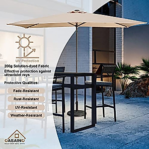 CASAINC 6.5 X10 FT Solar LED Rectangular Patio Umbrella Market Table Umbrella Outdoor Aluminium Umbrella with Push Button Tilt and Crank for Garden Lawn Deck Backyard Pool-Beige