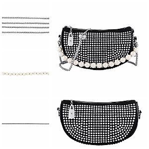 Ayliss Women Rhinestone Crossbody Handbag Clutch Peral Mini Top Handle Evening Purse Shoulder Bag Crystal Party Disco (Black #1)