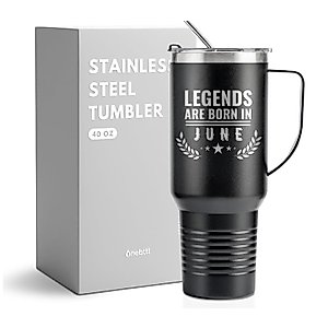 Onebttl Funny Birthday Gifts for Men, Him, 40 oz Tumbler with Handle, Black, Legends are Born in June