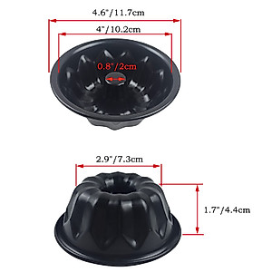 LoveDeal Pack of 4 Mini Fluted Tube Pan, 4 Inch Non-Stick Bakeware Set, Quick Release Coating, Bundt Cake Pans for Baking Cupcake, Muffin, Brownie, Pudding, Kugelhopf, Brownie - Black