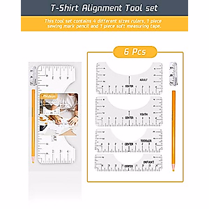 6 Pcs T-Shirt Ruler Guide Alignment Tool to Center Designs T-Shirt for Adult Youth Toddler Infant (Transparent)
