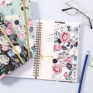 Spiral Notebook - 3 Pack A5 Lined Notebook, Spiral Journal for Women, 5.7" x 8.4", 160 Pages, College Ruled Writing Notebook with Back Pocket, 100gsm Paper, Elastic Closure for Office & School