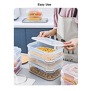 TIAN CHEN Airtight Food Storage Containers, Stackable Cookie Carriers with Handle, Leak Proof Leftover Bin, Medium BPA Free Plastic(Light Blue rectangle)