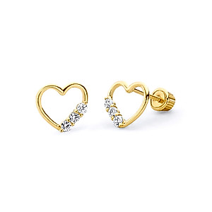 14k Yellow Gold Cut-Out Heart Stud Earrings with Screw Back