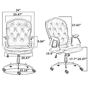 PU Leather Mid Back Office Chair, Ergonomic Swivel Chair, Lounge Chair, Delicate Rhinestone Inlay, with Fixed Armrests, Adjustable Height,Rolling Wheels (Pink)