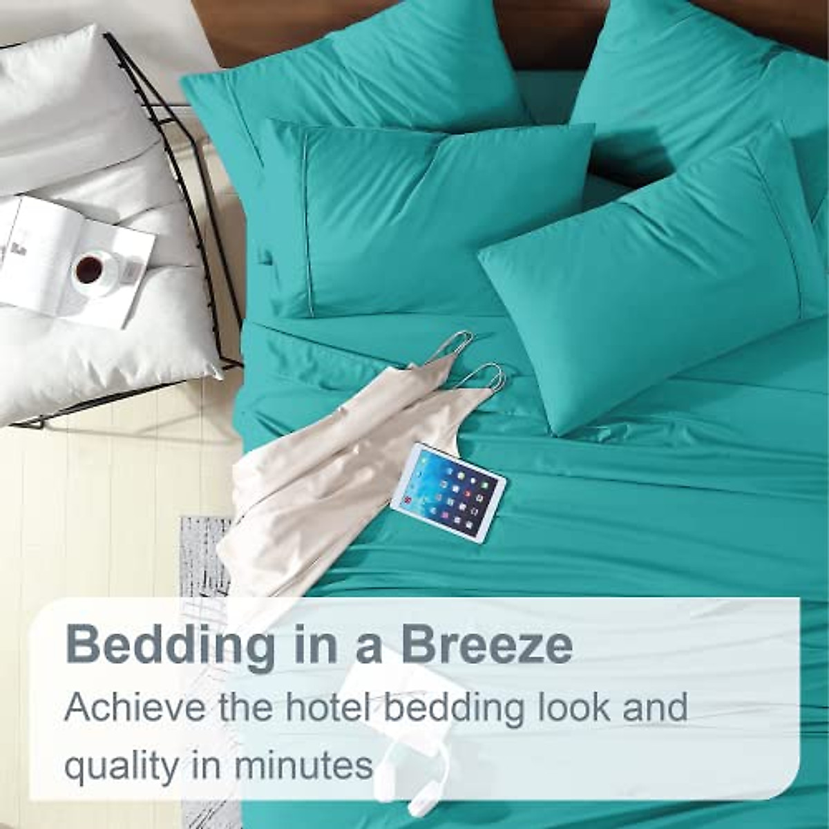 Swift Home Cal King 6-Piece Microfiber Sheet Sets (Includes 2 Bonus Pillowcases), Ultra-Soft Brushed - Extremely Durable - Easy Fit - Wrinkle Resistant, Cal King, Larkspur Blue