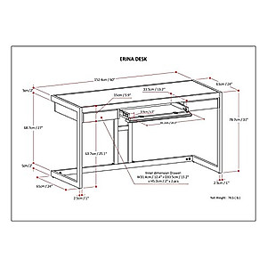 SIMPLIHOME Erina SOLID WOOD and Metal Modern Industrial 60 inch Wide Home Office Desk, Writing Table, Workstation, Study Table Furniture in Distressed Charcoal Brown with 2 Drawers