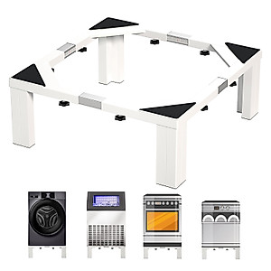 I'Ezonk Full size Heavy duty Stainless steel Laundry Pedestal ,12" Height Washer and Dryer Pedestals, Adjustable Universal washing machine stand and Ice maker stand(White)