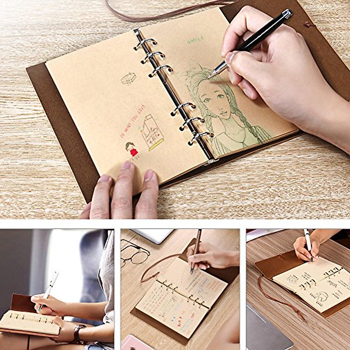 Leather Journal Notebook, MALEDEN Vintage Travel Journal for Women Refillable Sketchbook Diary Planner with Unlined Pages and Zipper Pocket