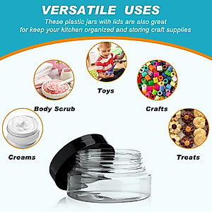 Tessco 24 Pack Plastic Jars with Lids Labels Empty Clear Plastic Jars Round Refillable Cosmetic Containers Body Butter Containers Bulk Sugar Scrub Bottle for Make Up(5 oz,Clear)